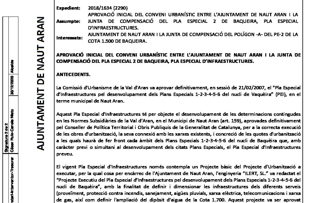 Certificat Aprovacion Iniciau deth Conveni Urbanístic entre l ...